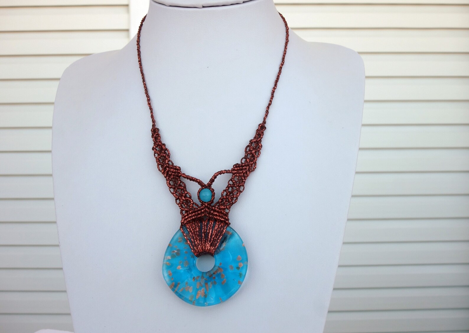 Macrame Necklace Glass Pendant Necklace Macrame Jewelry - Etsy
