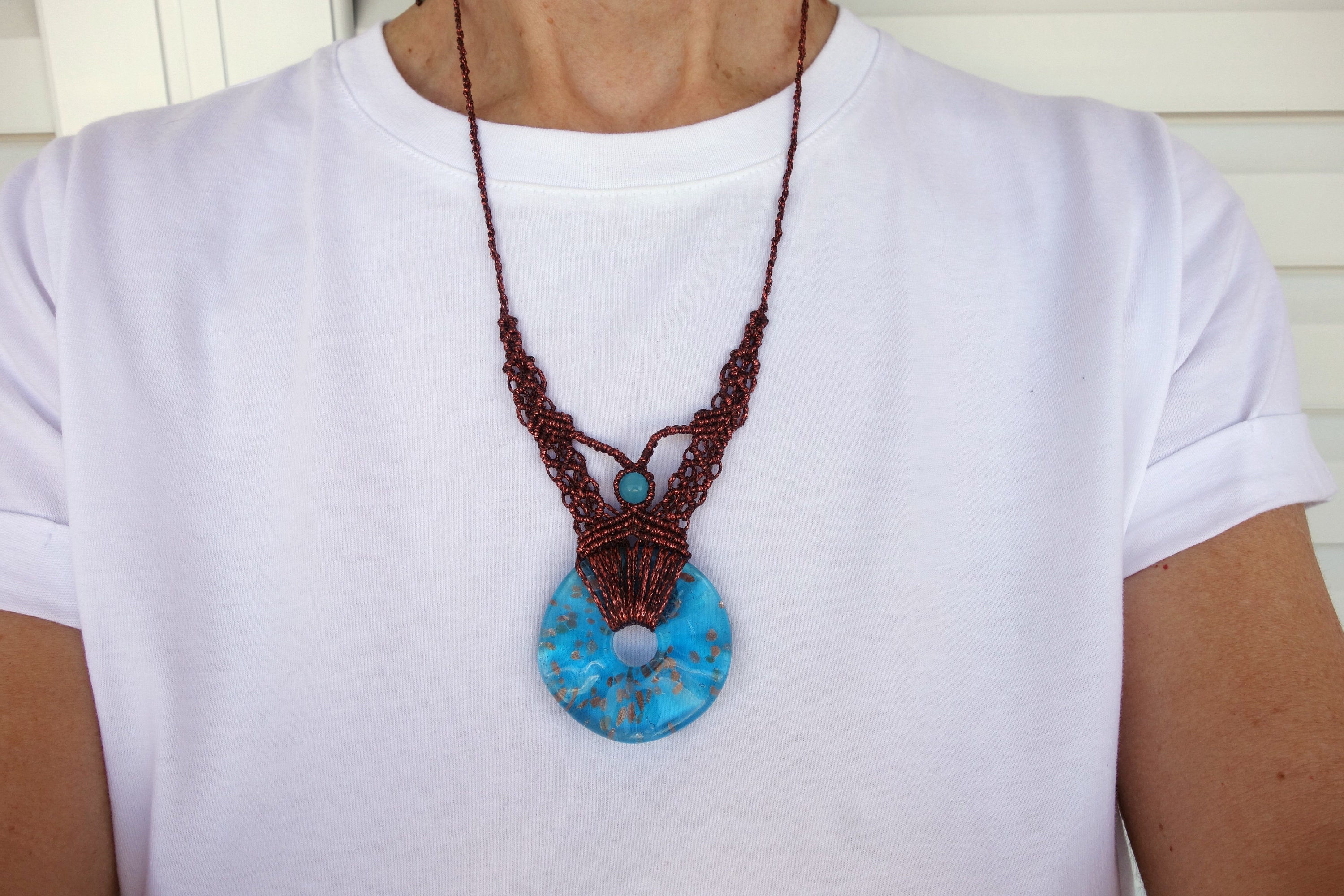 Macrame Necklace Glass Pendant Necklace Macrame Jewelry | Etsy