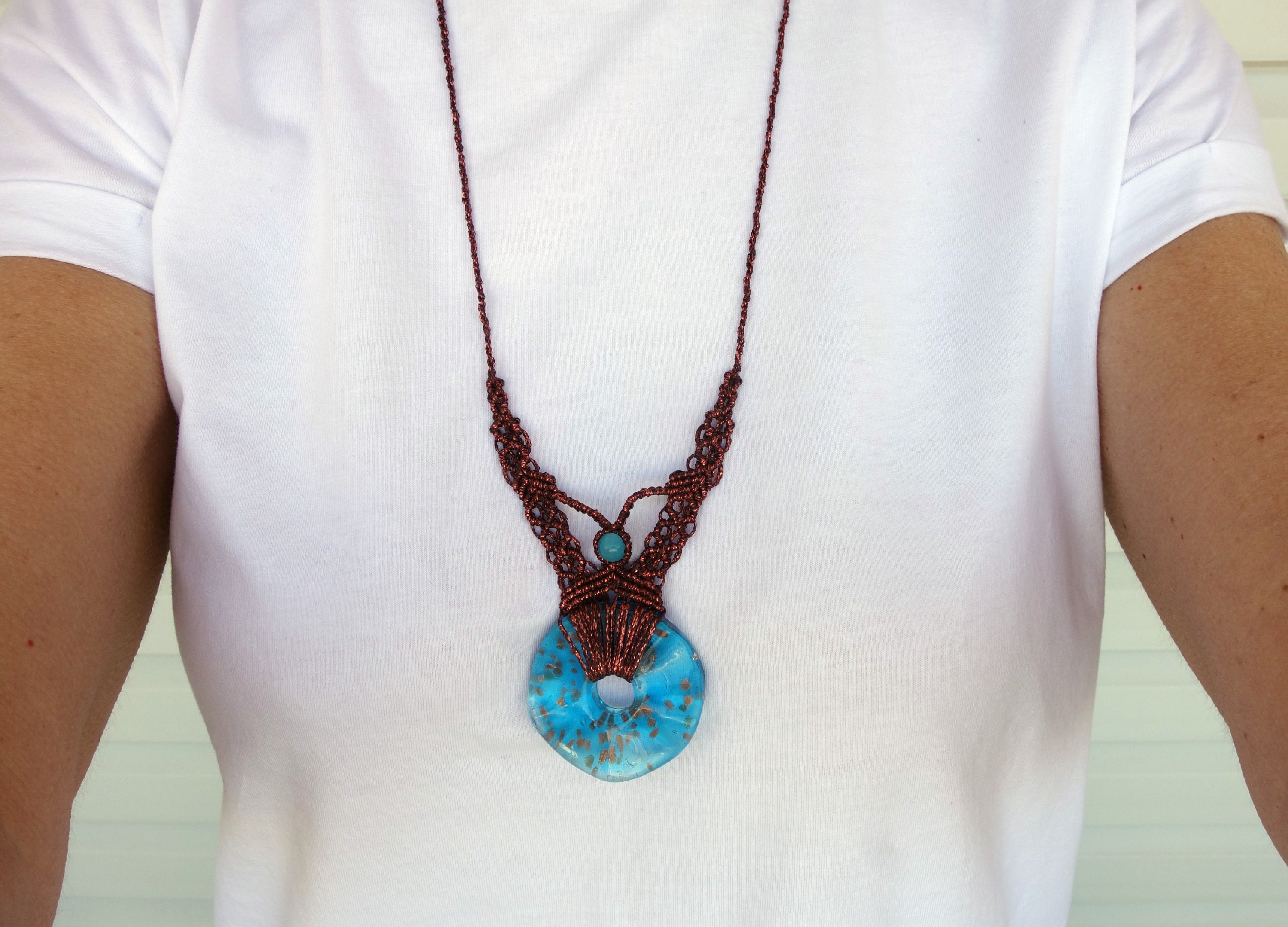 Macrame Necklace Glass Pendant Necklace Macrame Jewelry | Etsy