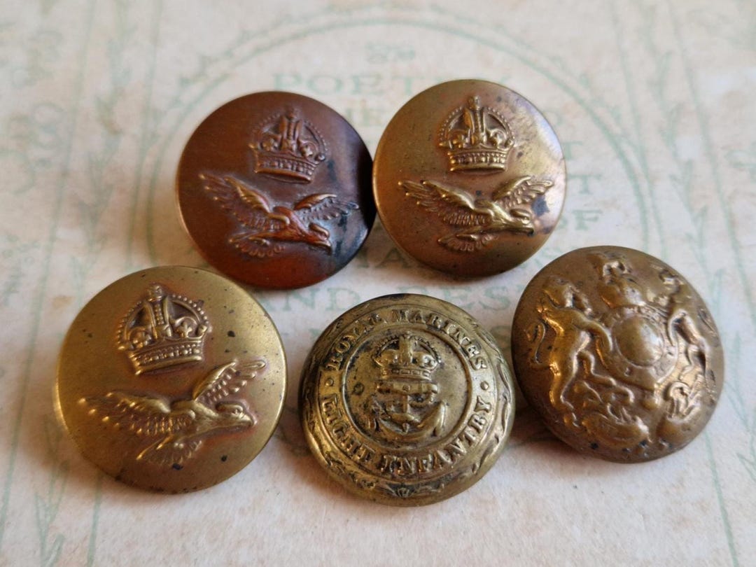 Vintage British Military Brass Buttons - WWII RAF, Royal Marines (lot ...
