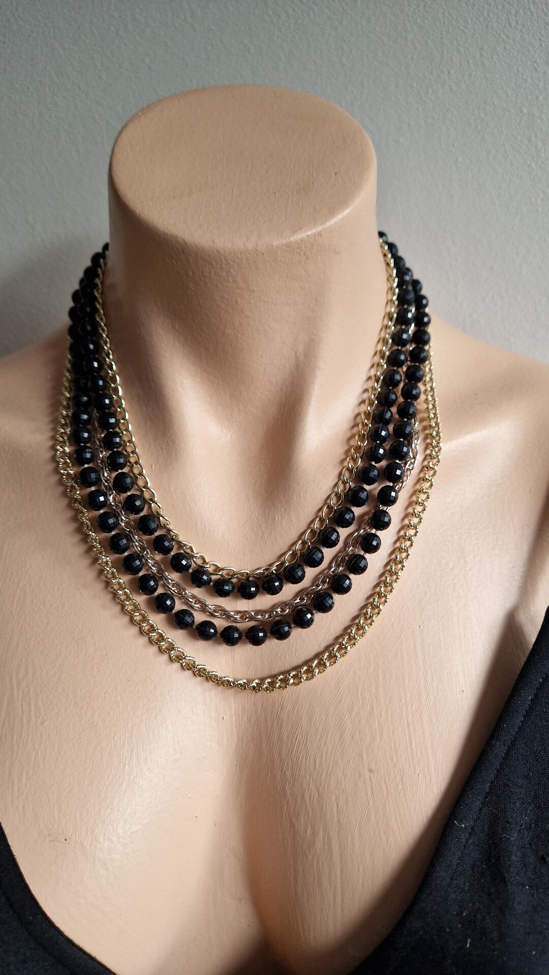 Vintage 1980s–90s Multi-strand Statement Necklace – Mixed Metal Chains ...