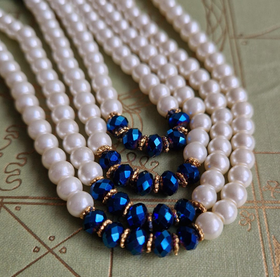 Vintage 1950s Double Strand White AB Blue Imitation Faux Pearls ...
