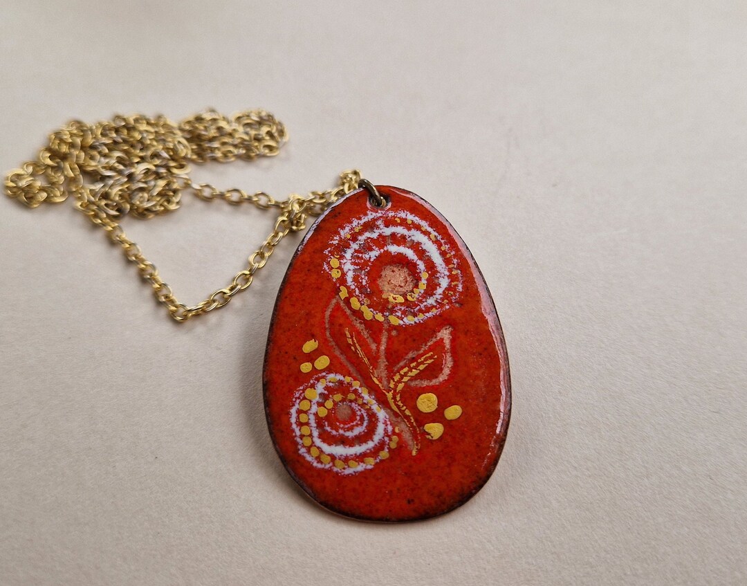 Vintage 1970s Enamel Pendant, 70s Cross Pendant, Vintage Boho Hippie ...