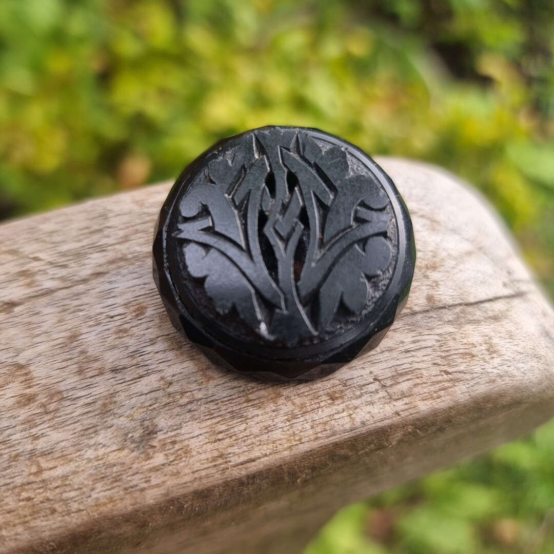 Antique Circular Victorian 1800s Whitby Jet Mourning Brooch, Carved ...