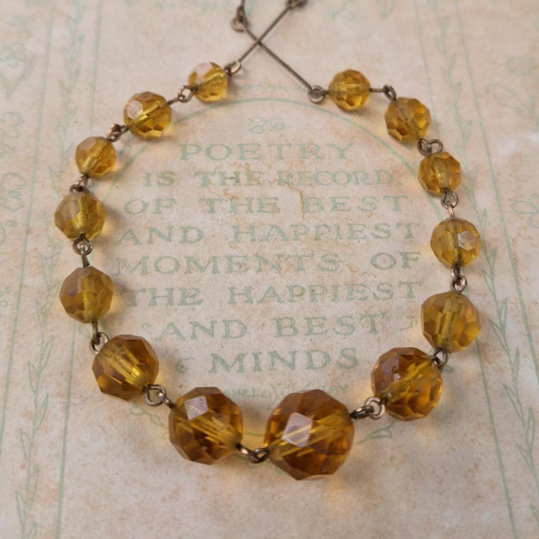 Vintage Art Deco Amber Glass Bead Necklace - Czech Brass Links - Etsy