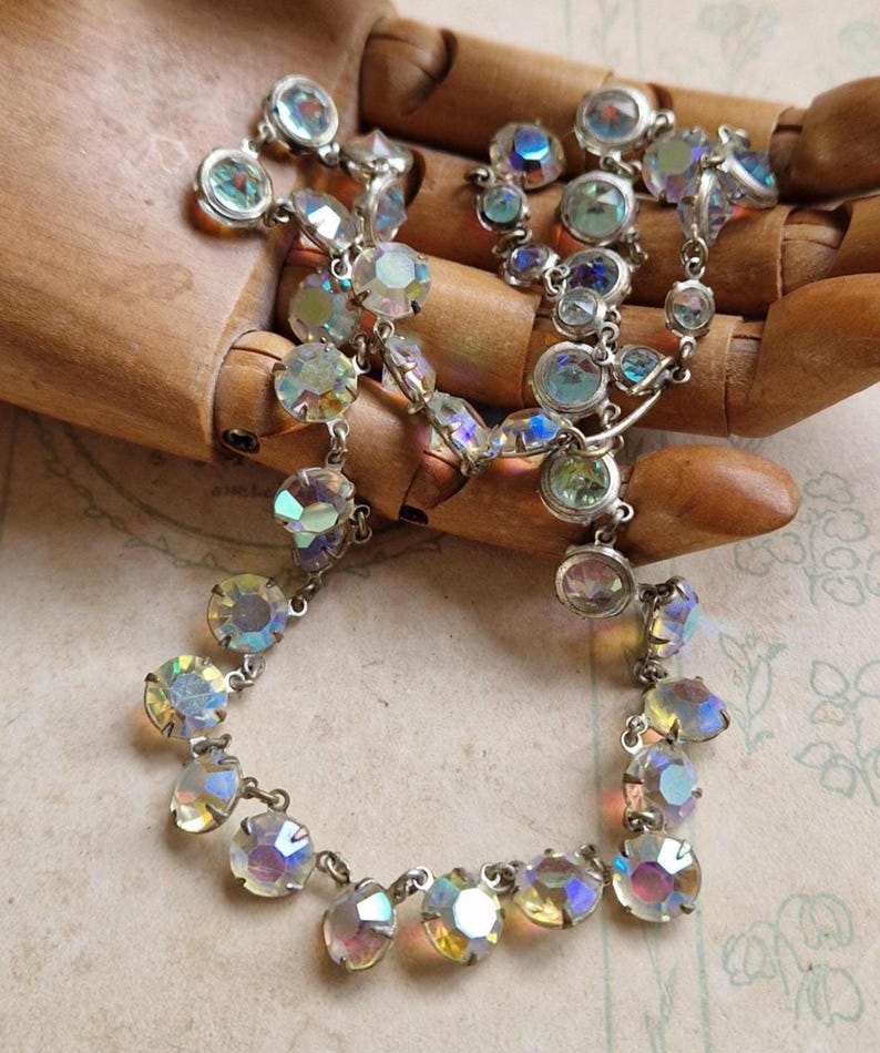 Vintage Aurora Borealis Rhinestone Necklace – Prong Set Crystal Bridal ...