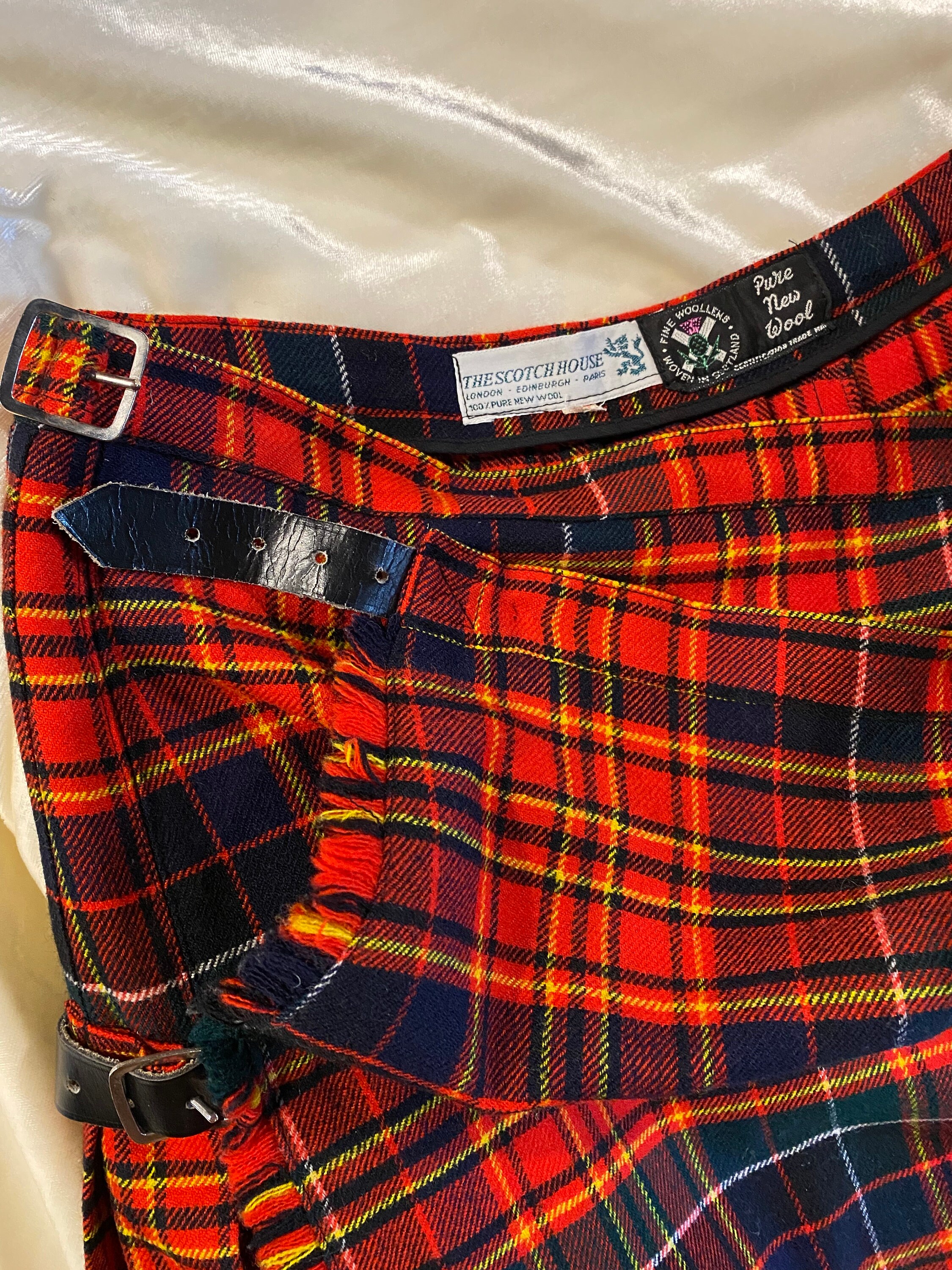 Vintage Royal Stewart Tartan KILT. Pleated WOOL W/flat Front Fringe ...