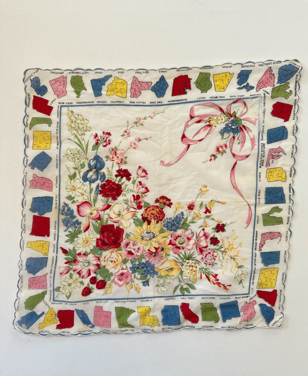 Vintage Souvenir USA States & State Flowers Hanky - Handkerchief - Etsy