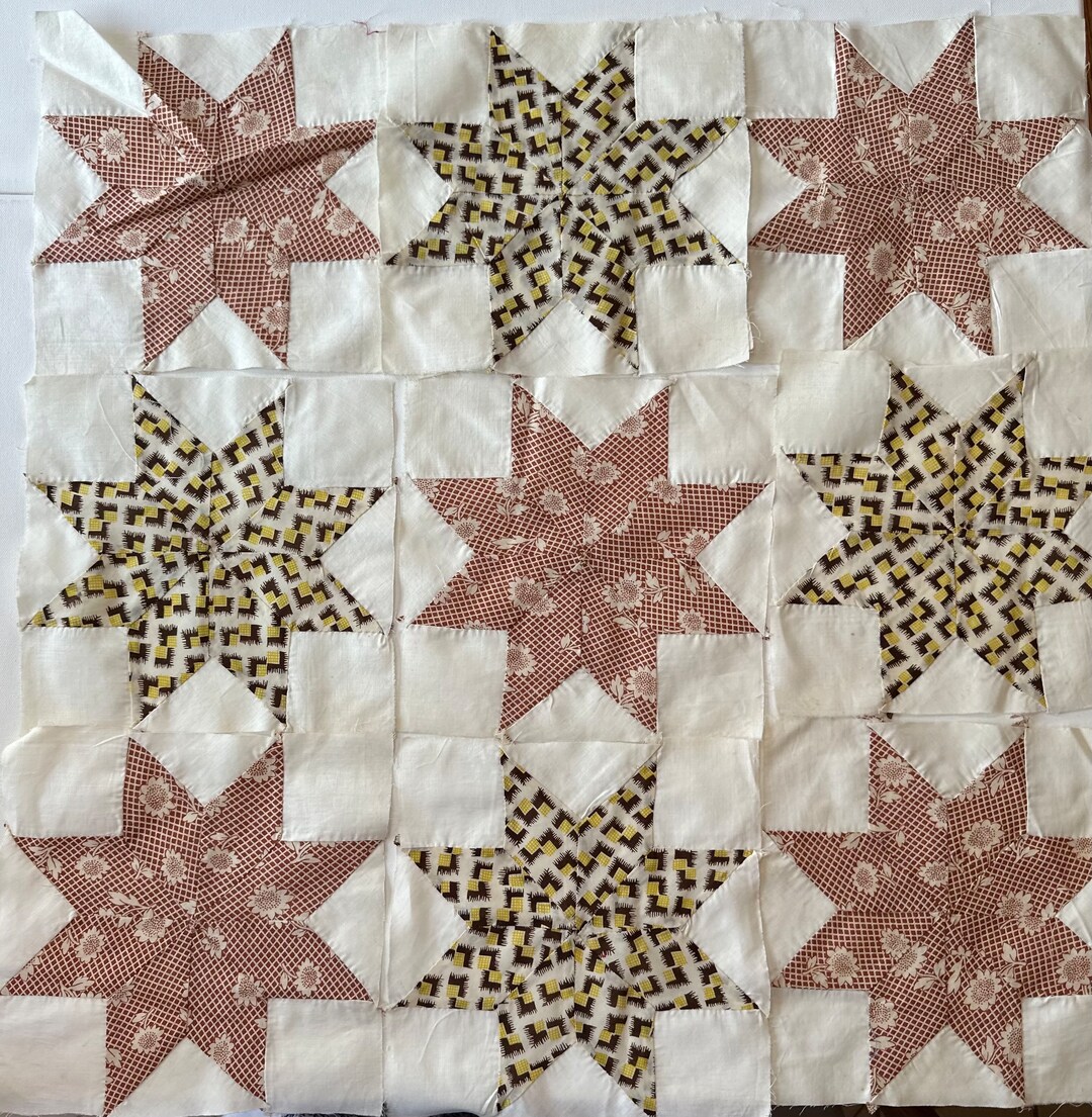 13 Antique Eight Pointed Star Quilt Blocks Hand Pieced Vintage Beauties ...