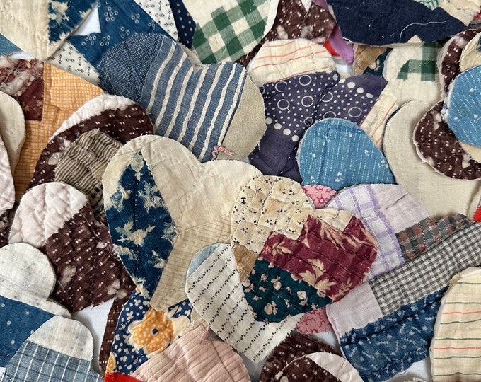 Vintage Quilt Heart Bundle Primitive Patchwork Vintage Sewing Applique ...