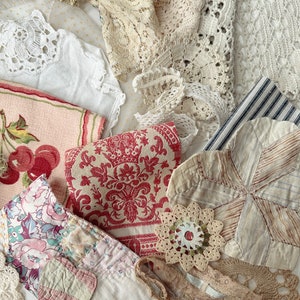 Slow Stitching Antique & Vintage Textile Bundle Lace Quilty Bits ...