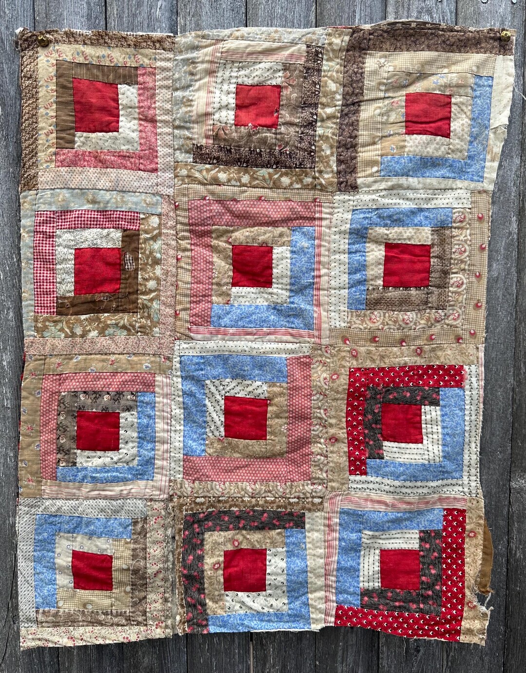 Antique 1800s Log Cabin Cutter Quilt Piece - Primitive Perfection ...