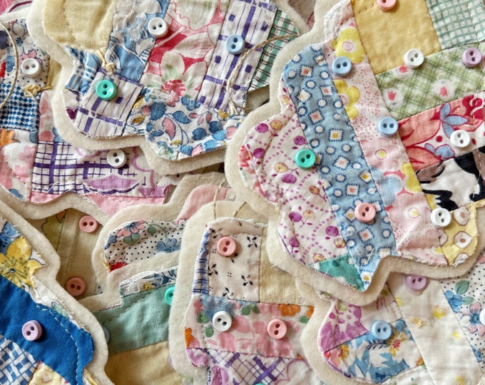 Vintage Christmas Cookie Quilt Ornament - Patchwork Trees - Wool Felt ...