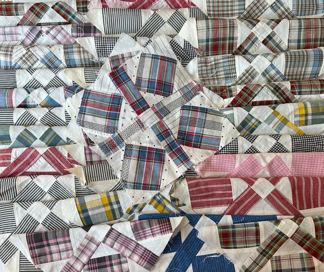 40 Antique Quilt Blocks - Early Fabrics - Woven Plaids - Indigo ...