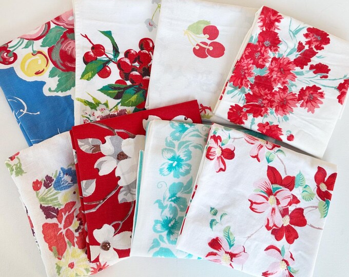 Vintage Tablecloth Fabric Bundle - Fruits & Florals - Strawberries Red ...