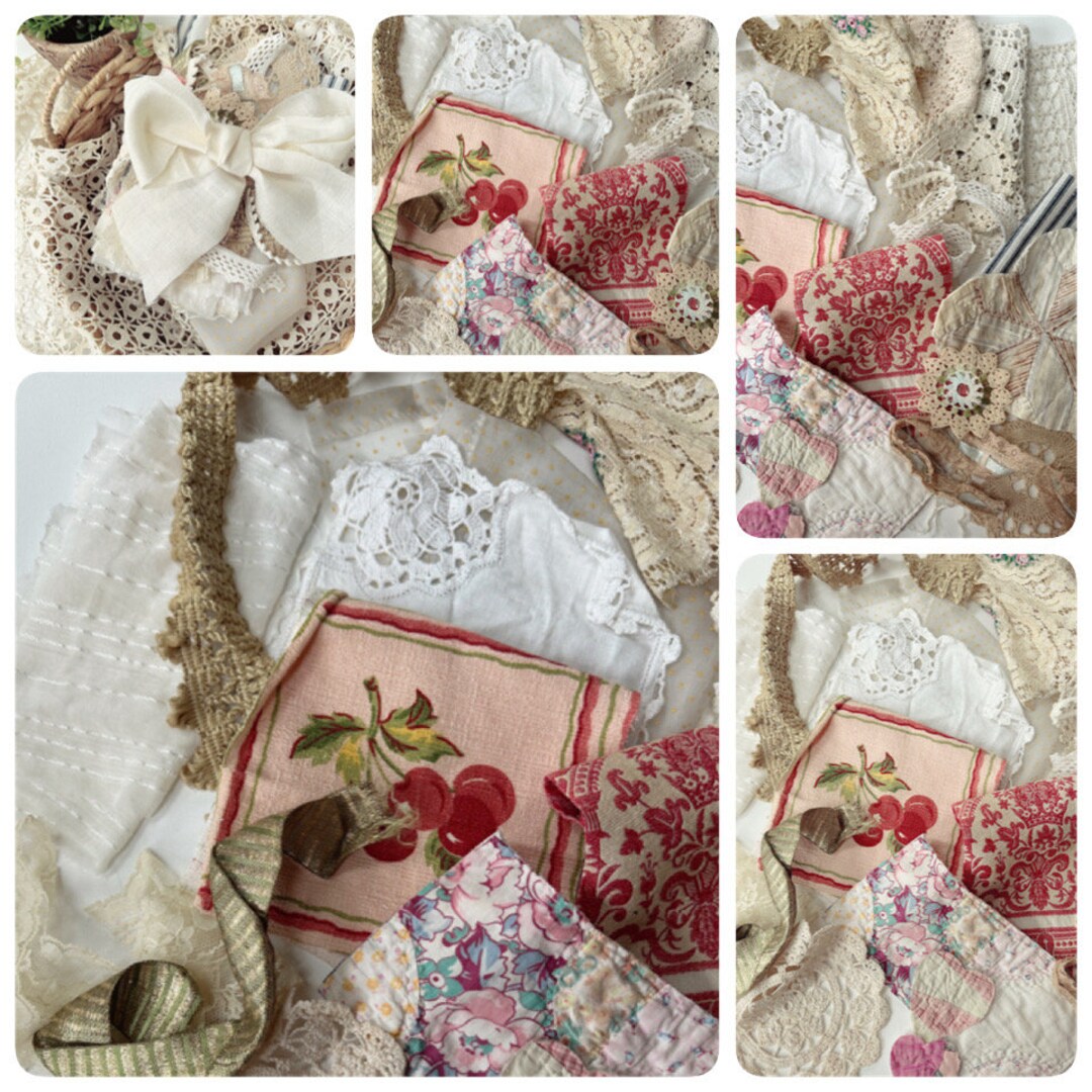 Slow Stitching Antique & Vintage Textile Bundle Lace Quilty Bits ...