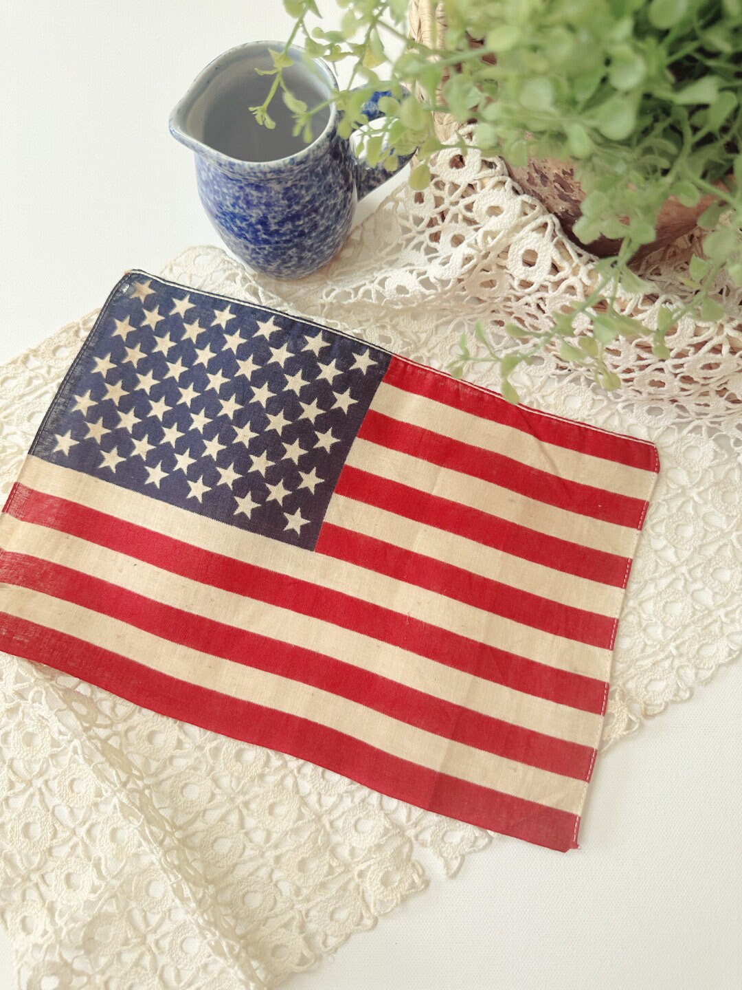 Vintage 1950s/60s Cotton 50 Star American Flag - Sewn Hemmed Edges - A ...