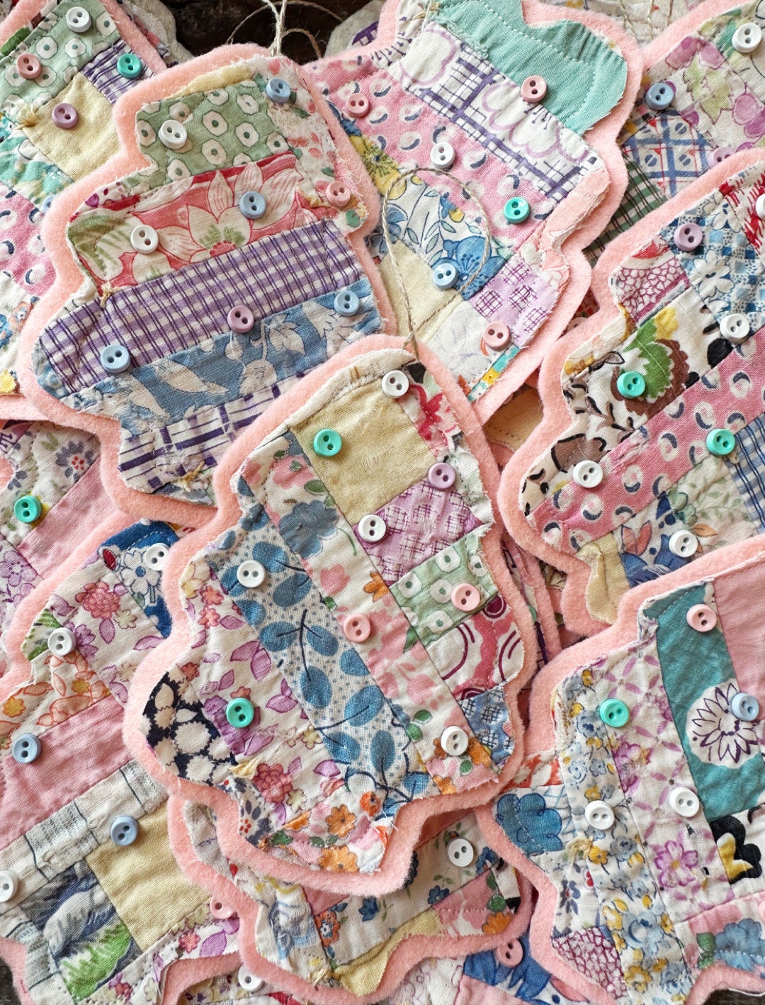 Vintage Christmas Cookie Quilt Ornament - Patchwork Trees - Wool Felt ...