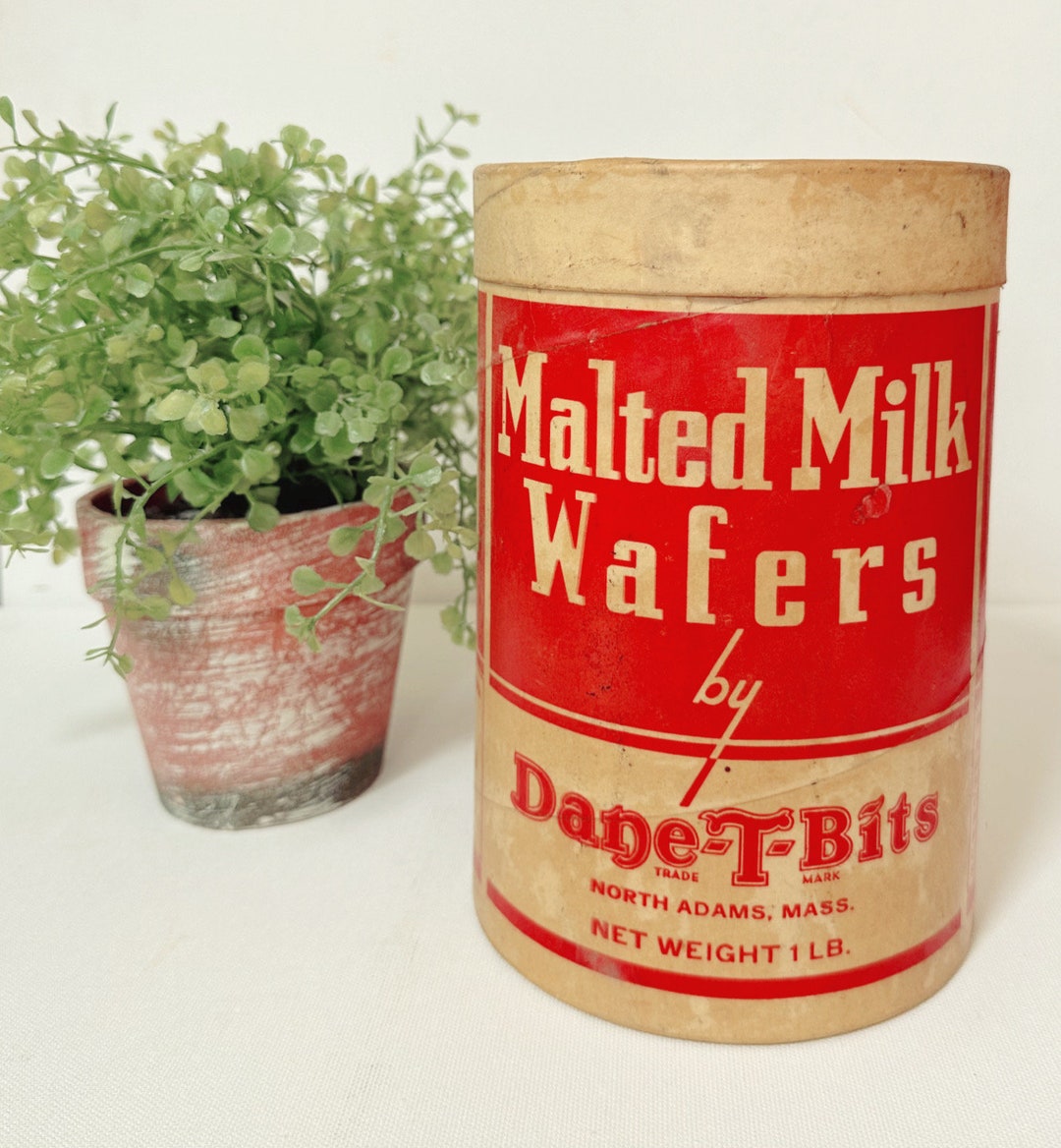 Vintage 1940s Red & Cream MALTED MILK Wafers Canister - Etsy
