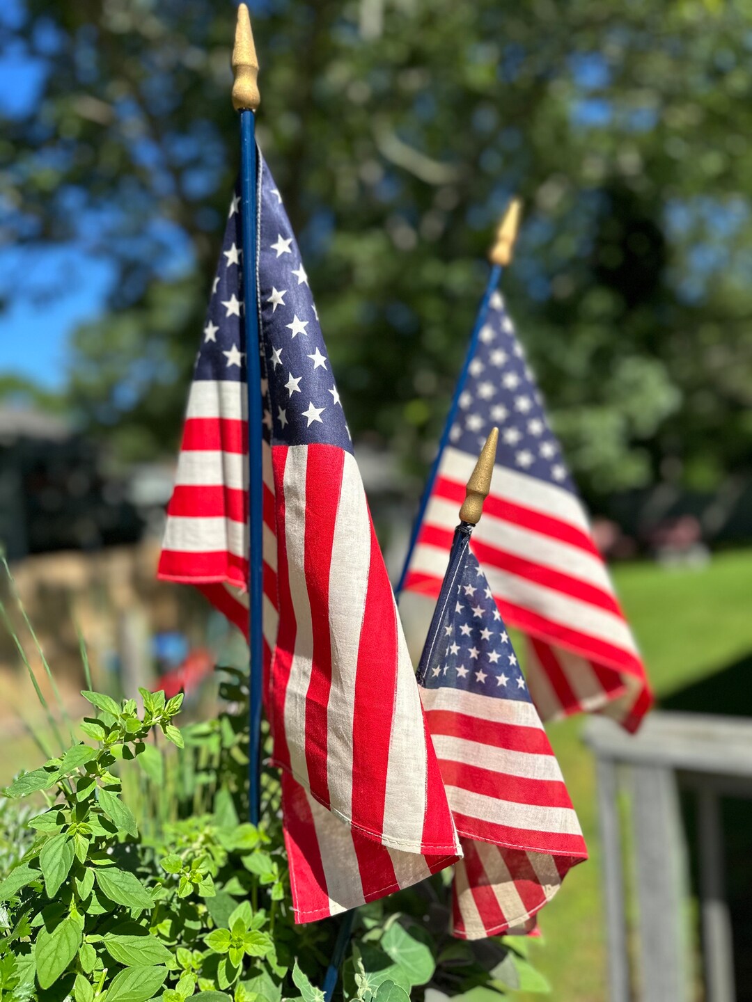 Trio of Vintage 1950s 60s Cotton American Flags 40 Stars Blue Wooden ...