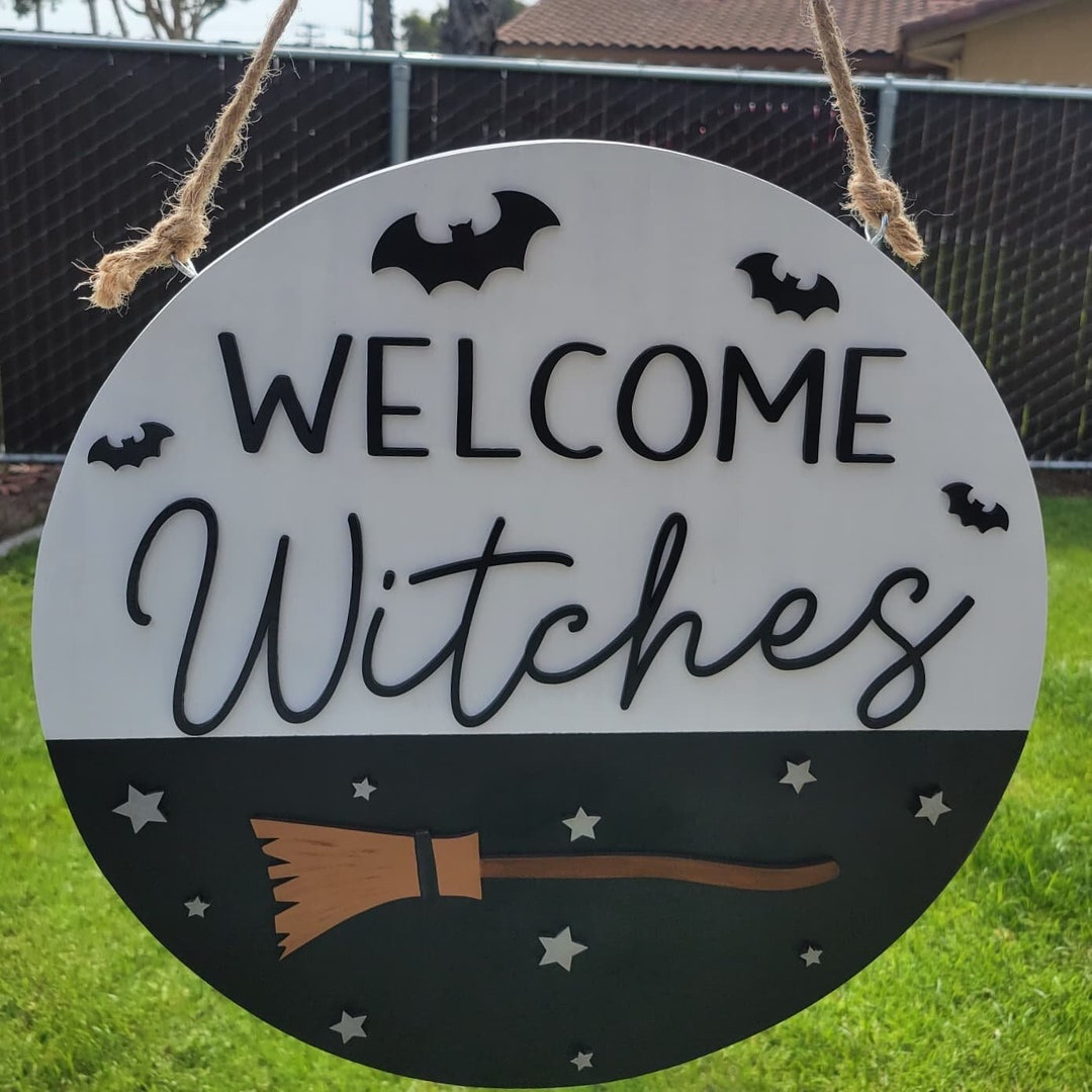 Welcome Witches Sign, Halloween Sign, Halloween Front Door Sign ...