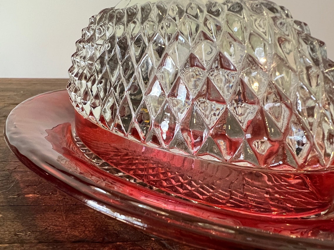 Diamond Point Ruby by Indiana Glass Oval Covered Butter Dish - Etsy