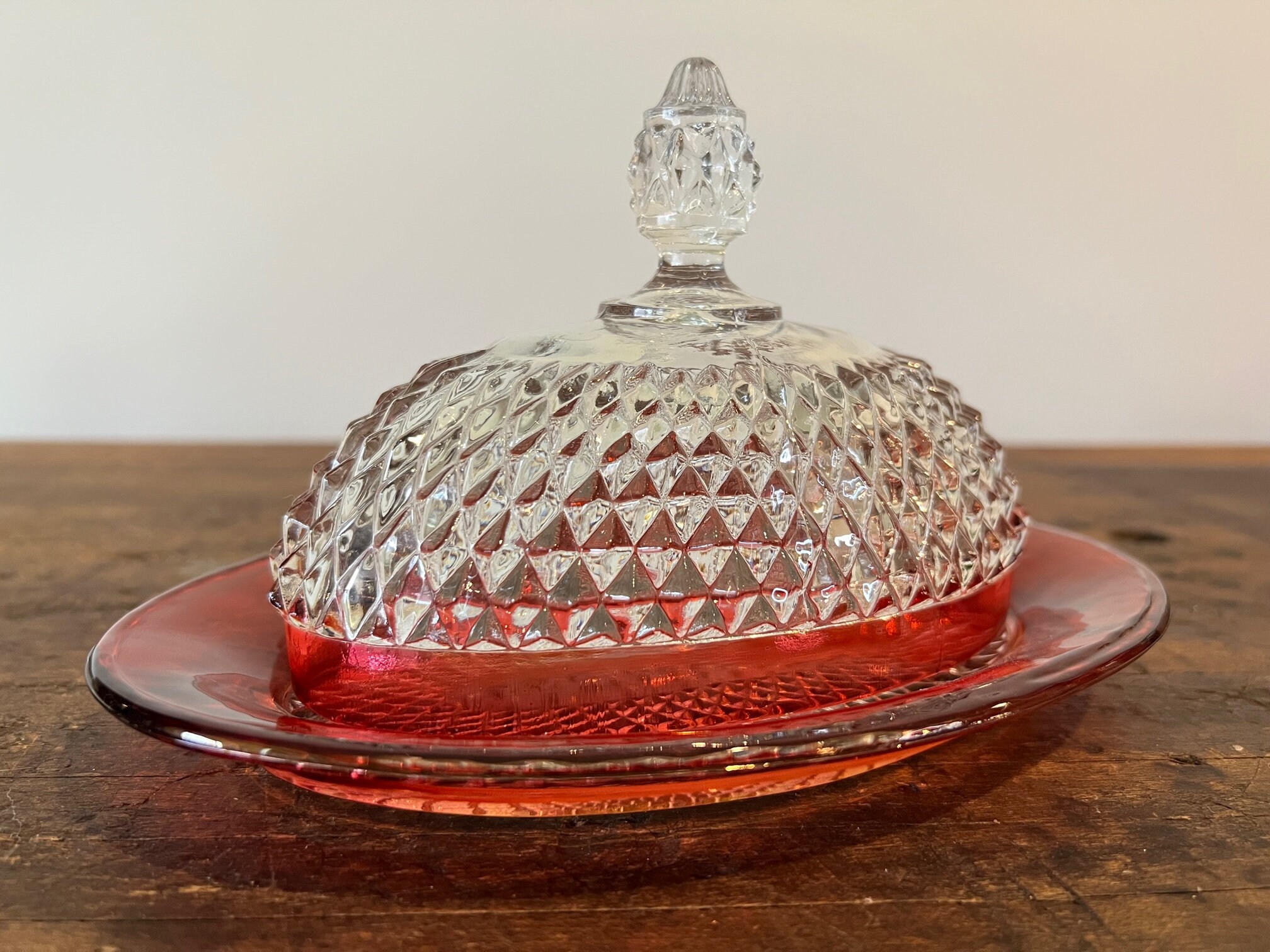Diamond Point Ruby by Indiana Glass Oval Covered Butter Dish - Etsy