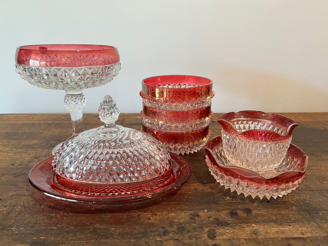 Diamond Point Ruby by Indiana Glass Oval Covered Butter Dish - Etsy