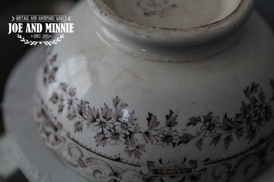 Vintage Anchor Pottery Paris Elite Footed Bowl Brown Transferware ...