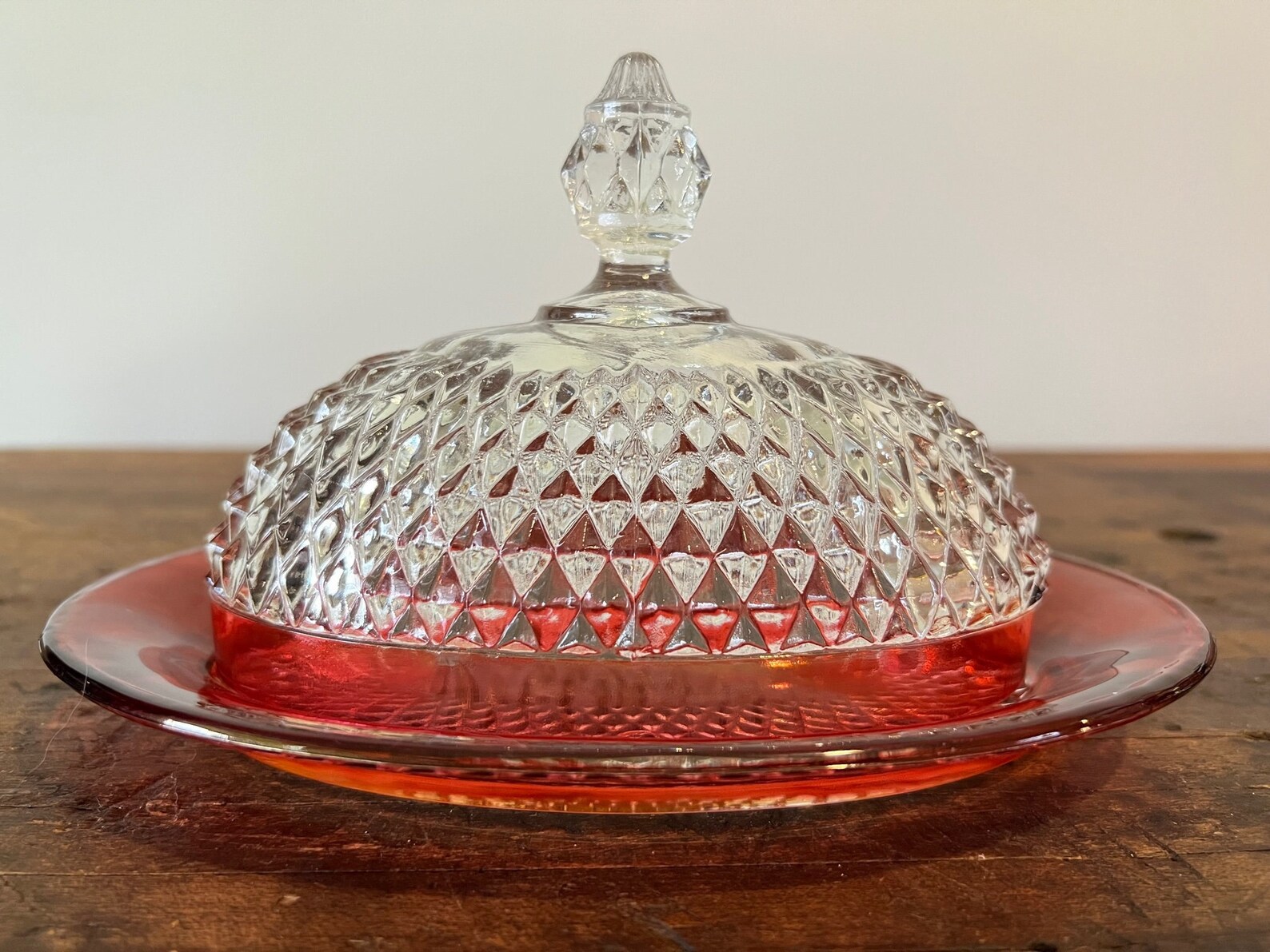 Diamond Point Ruby by Indiana Glass Oval Covered Butter Dish - Etsy
