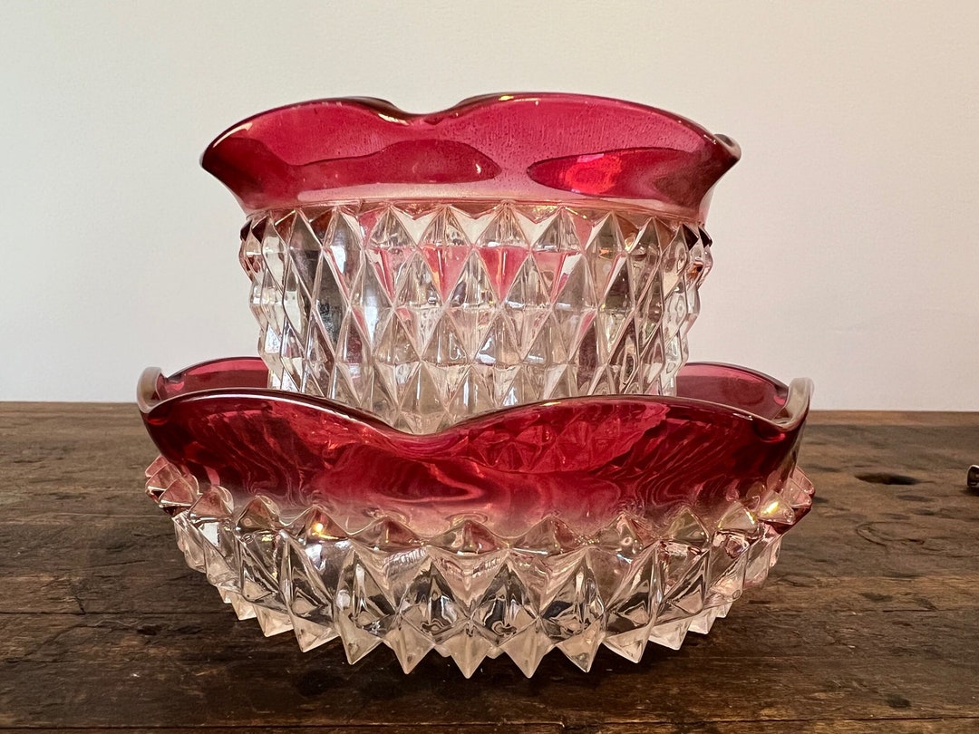 Diamond Point Ruby by Indiana Glass Mayonnaise Bowl With Underplate - Etsy