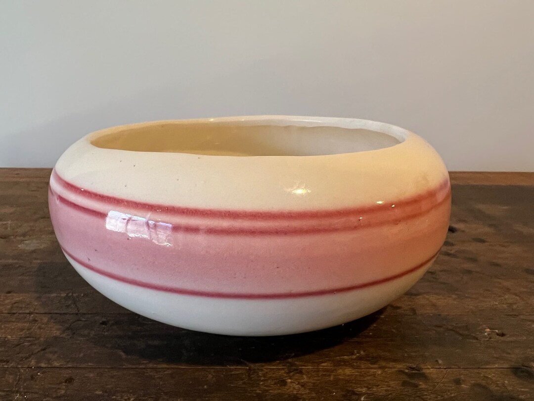 Minimal MCM Creamy White Planter With Pink Mauve Banding Spring Decor ...