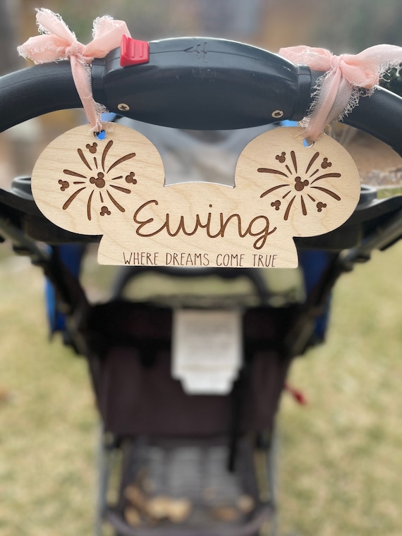 Disney Inspired Mouse Ears Stroller Tag WDW Personalized Wood - Etsy