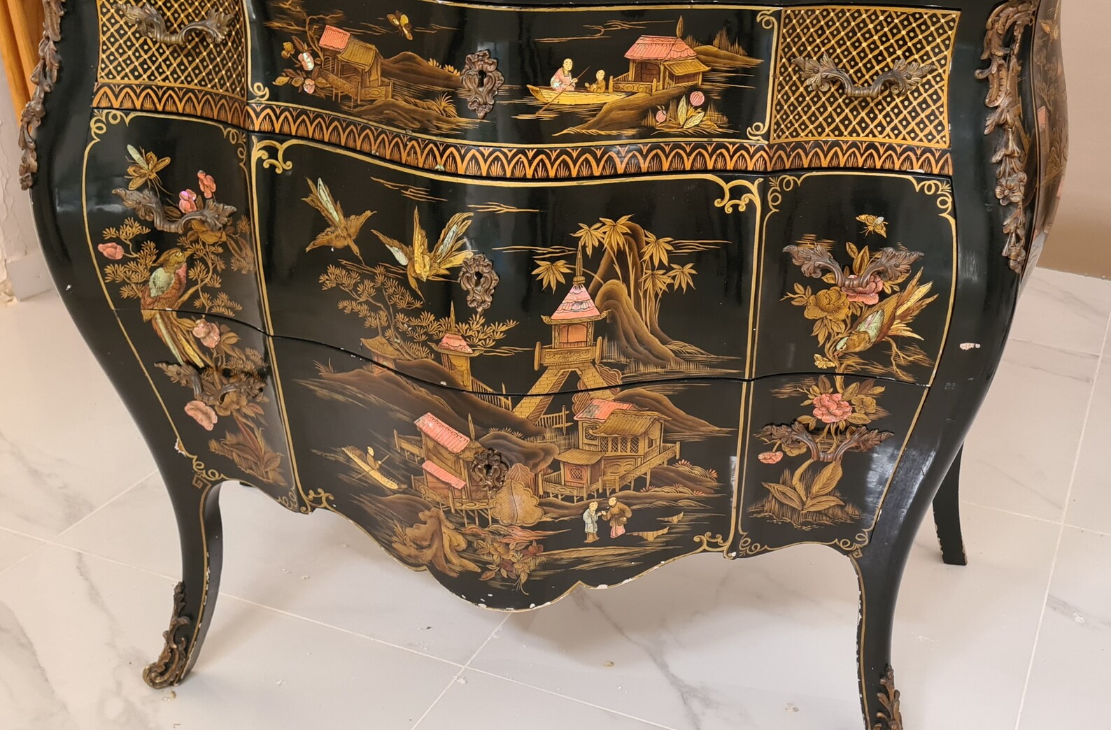 Louis XV Style, Chinoiserie Droor Chest - Height 80c - Length 75cm - Width 58cm - Etsy