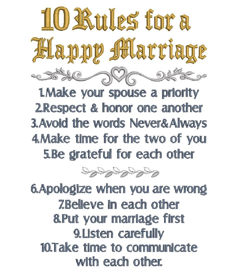 Rules of Successfull Marriage / Embroidery Design / Wedding | Etsy