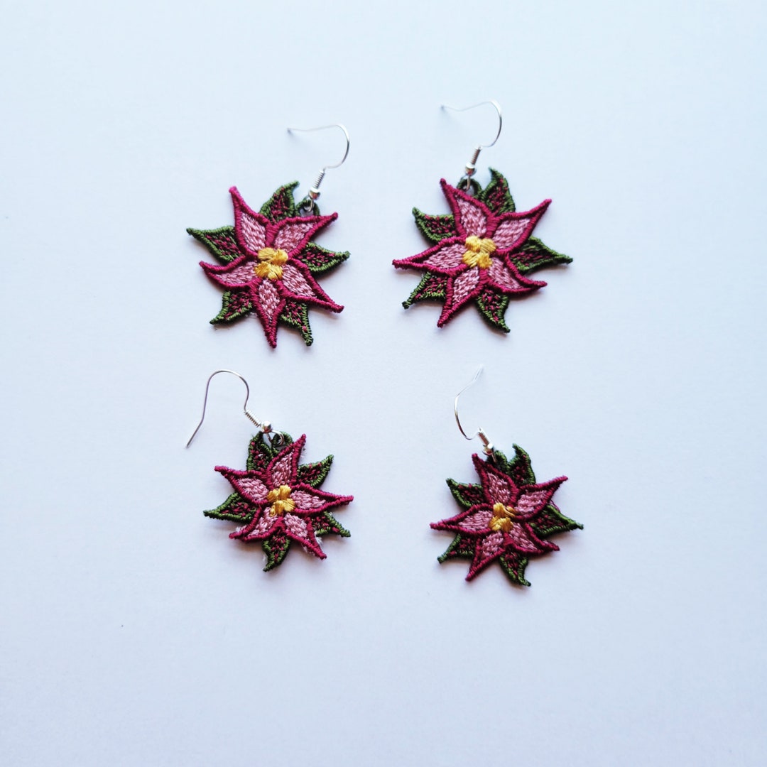 Poinsettia Flower FSL Earrings / Embroidery Design / Earrings DIY - Etsy