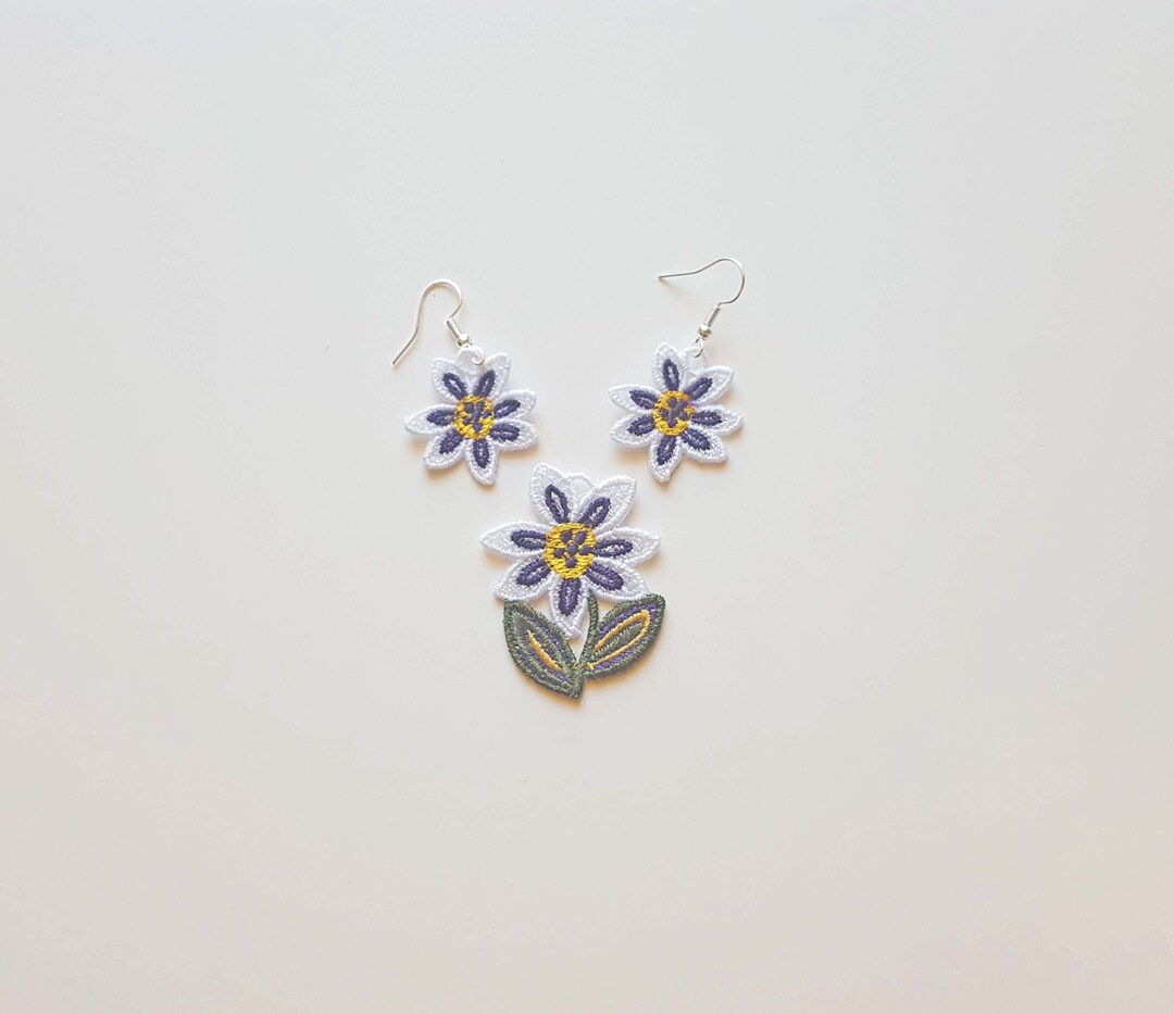 Daisy Flower FSL Earrings and Pendant / Embroidery Design / Jewelry in ...