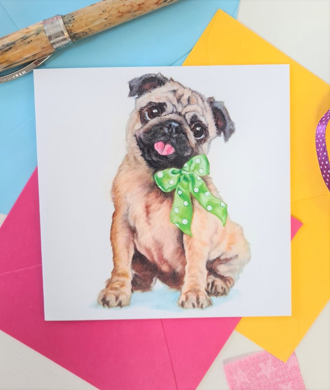 Pug Greeting Card Pug Anniversary Card Pug Card for Her Pug Birthday ...