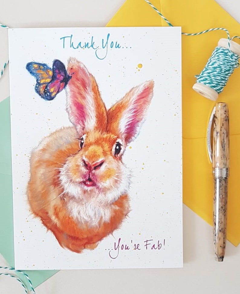 Rabbit Thank You Card Personalised Animal Thank You Card - Etsy
