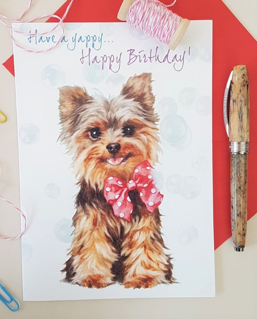Yorkie Birthday Card Personalised Card cute Terrier Birthday - Etsy