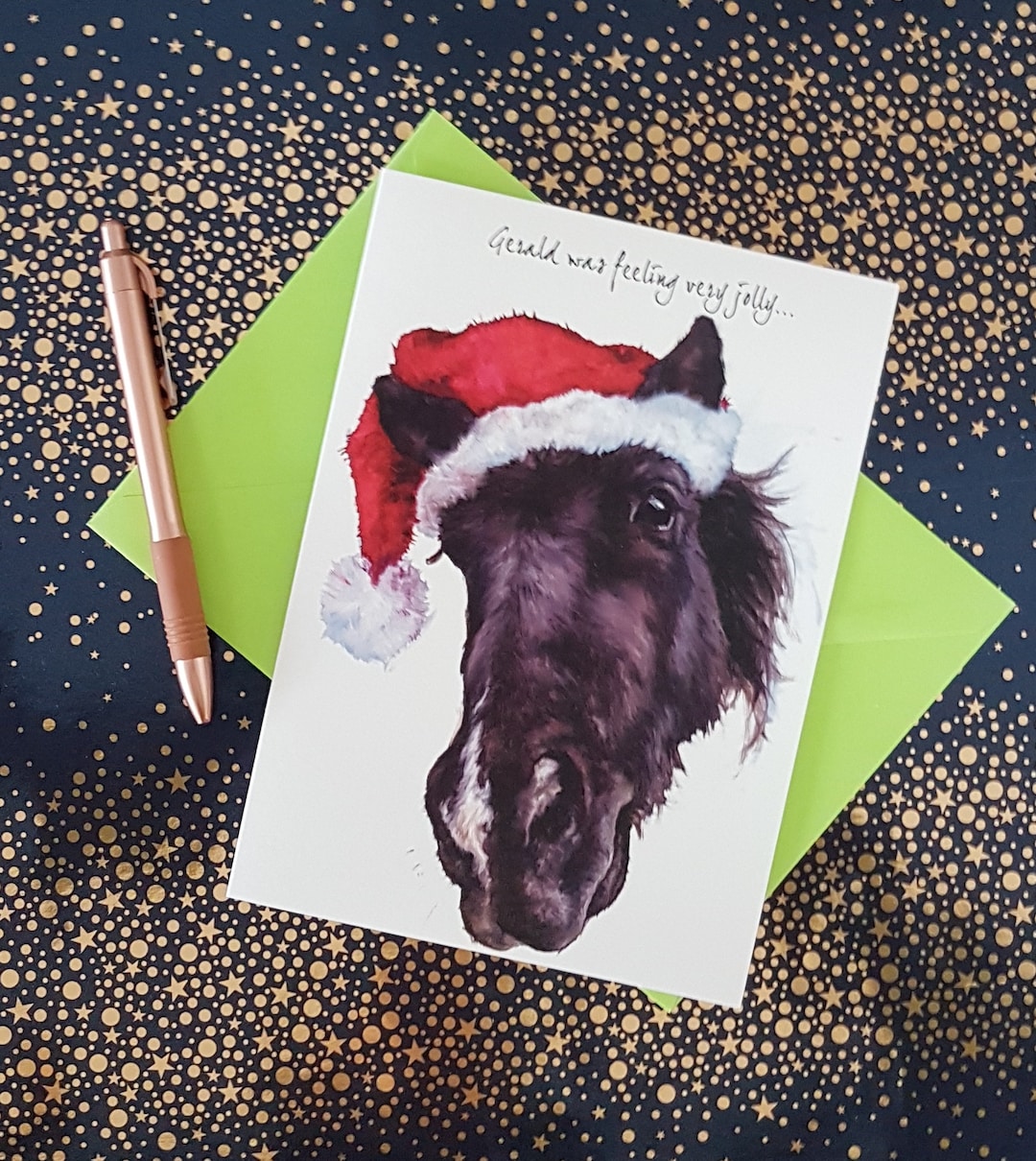 Pony Christmas Card Personalised Pony in Hat Xmas Card Horse Xmas Card ...