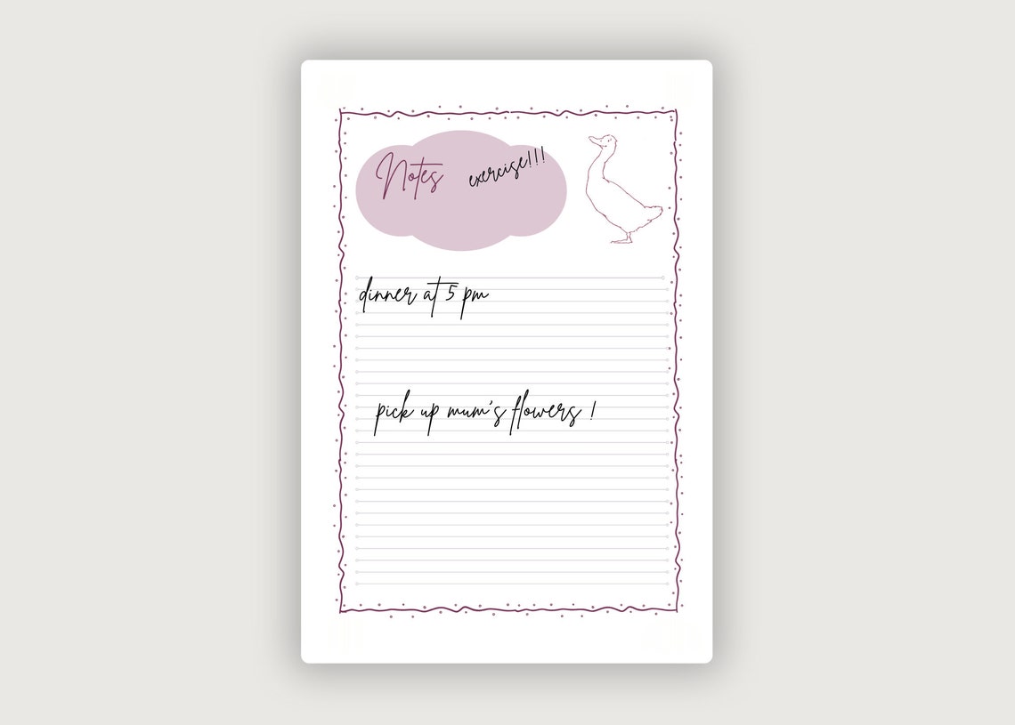 Printable Notes Printable Note Pages Duck Printable Note - Etsy