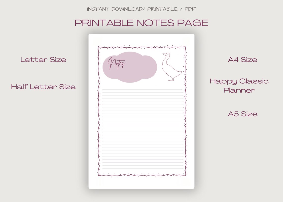 Printable Notes Printable Note Pages Duck Printable Note - Etsy