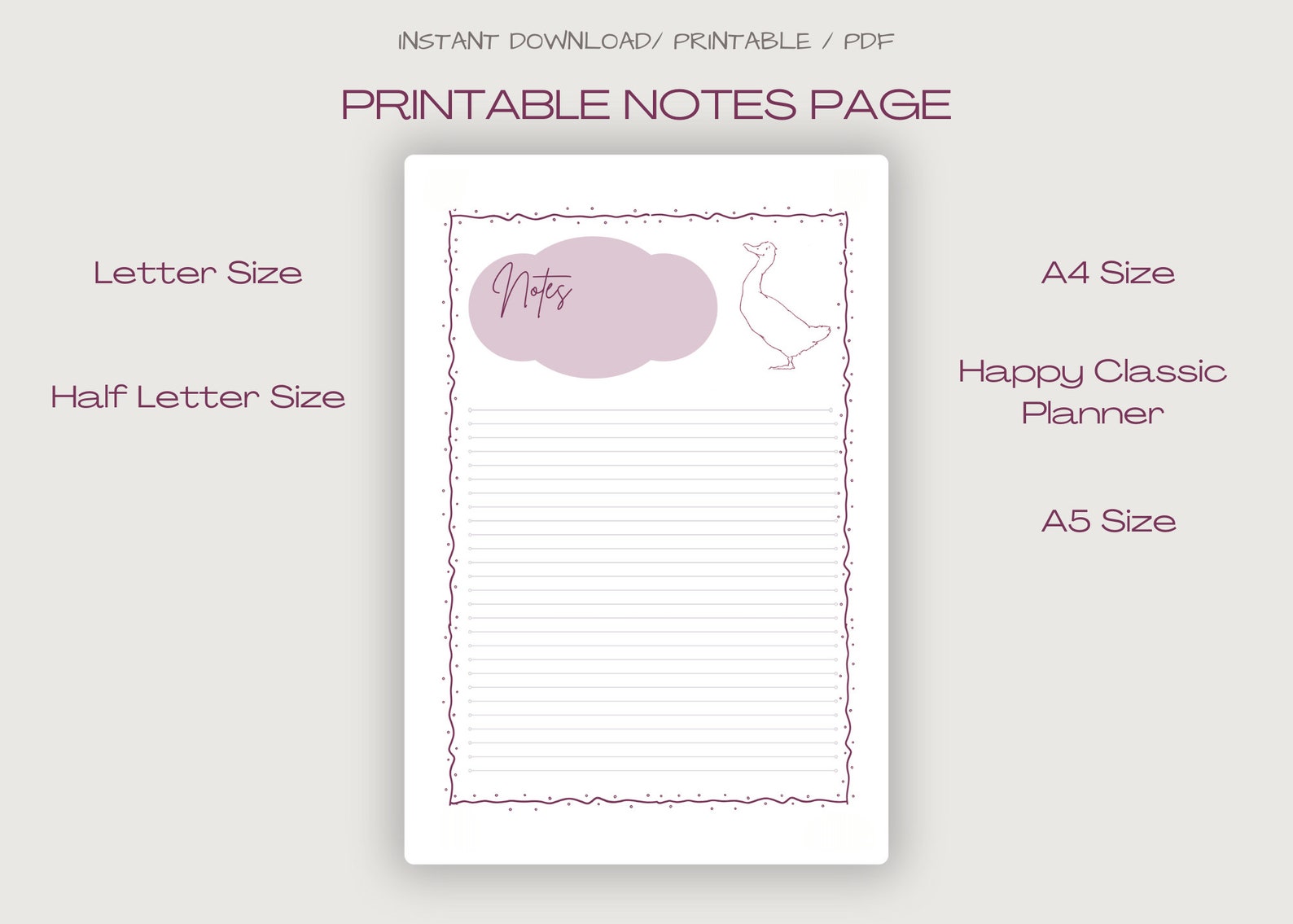 Printable Notes Printable Note Pages Duck Printable Note - Etsy