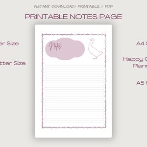Printable Notes Printable Note Pages Duck Printable Note Pages Digital ...
