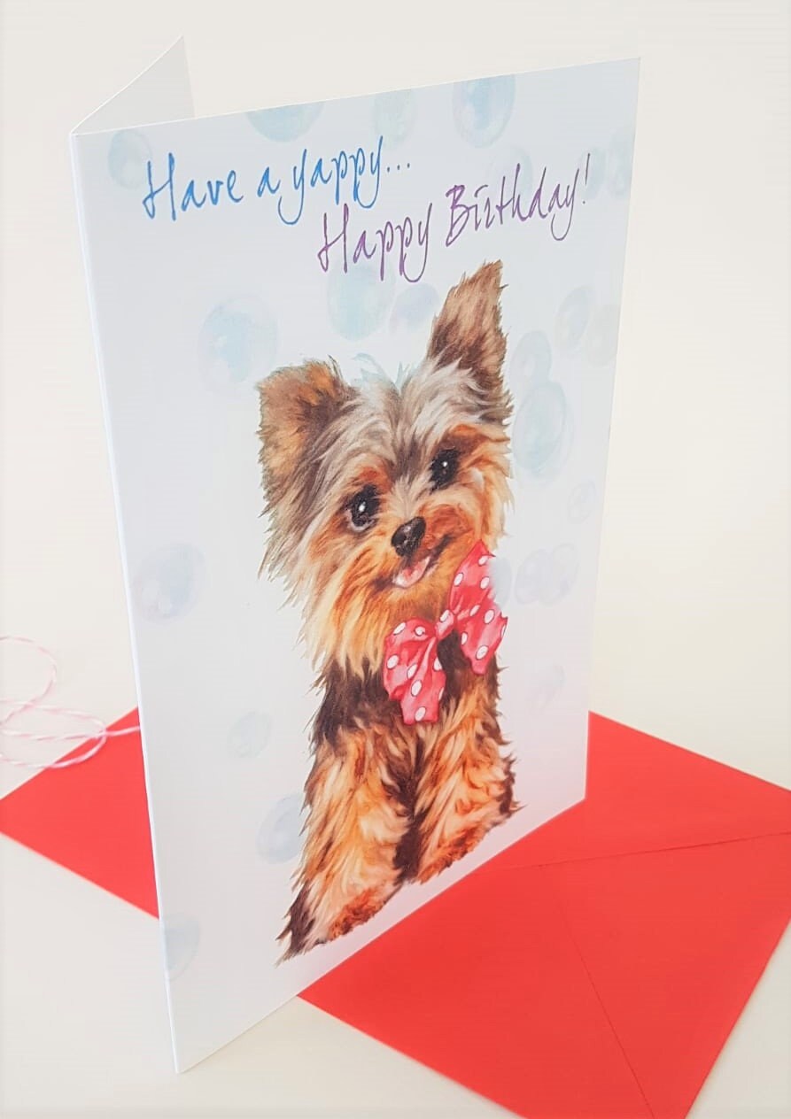 Yorkie Birthday Card Personalised Card cute Terrier Birthday - Etsy