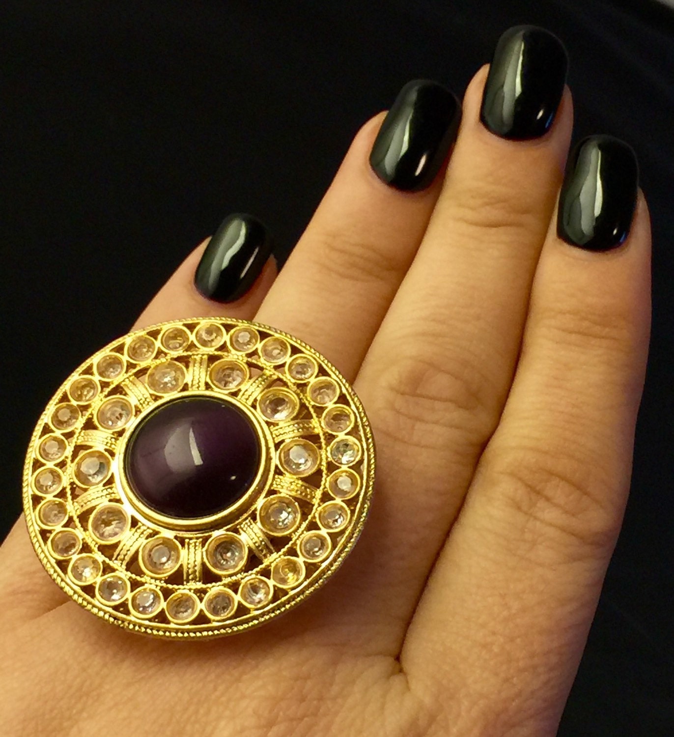 Vintage Japanese Gold Ring, Unique Statement Ring, Amethyst and ...