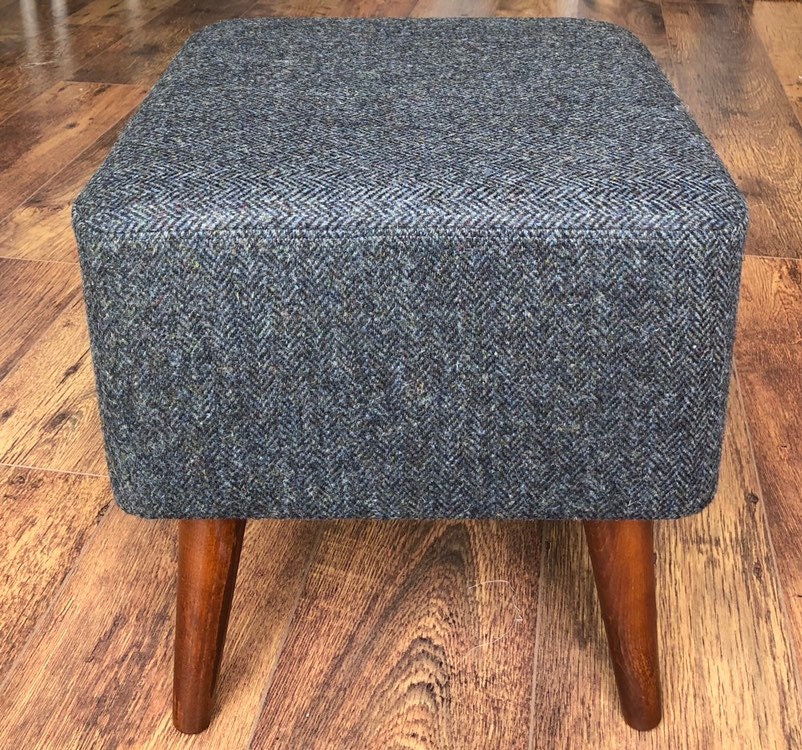 Large Square Footstool Charcoal Harris Tweed Herringbone With - Etsy UK