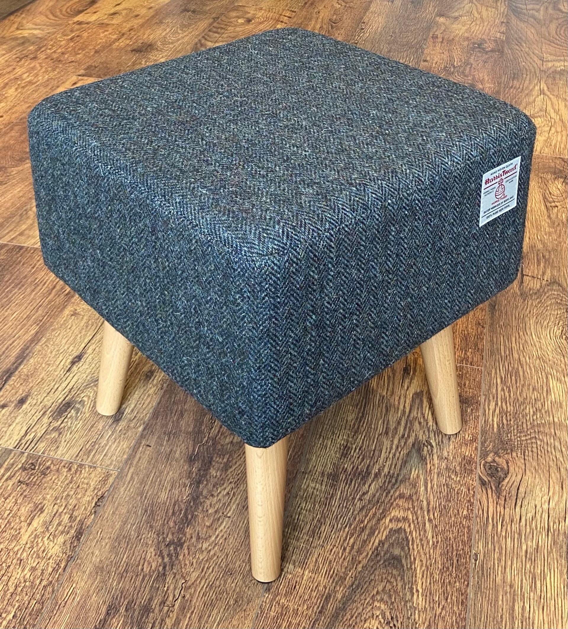 Large Square Footstool Charcoal Harris Tweed Herringbone With - Etsy UK
