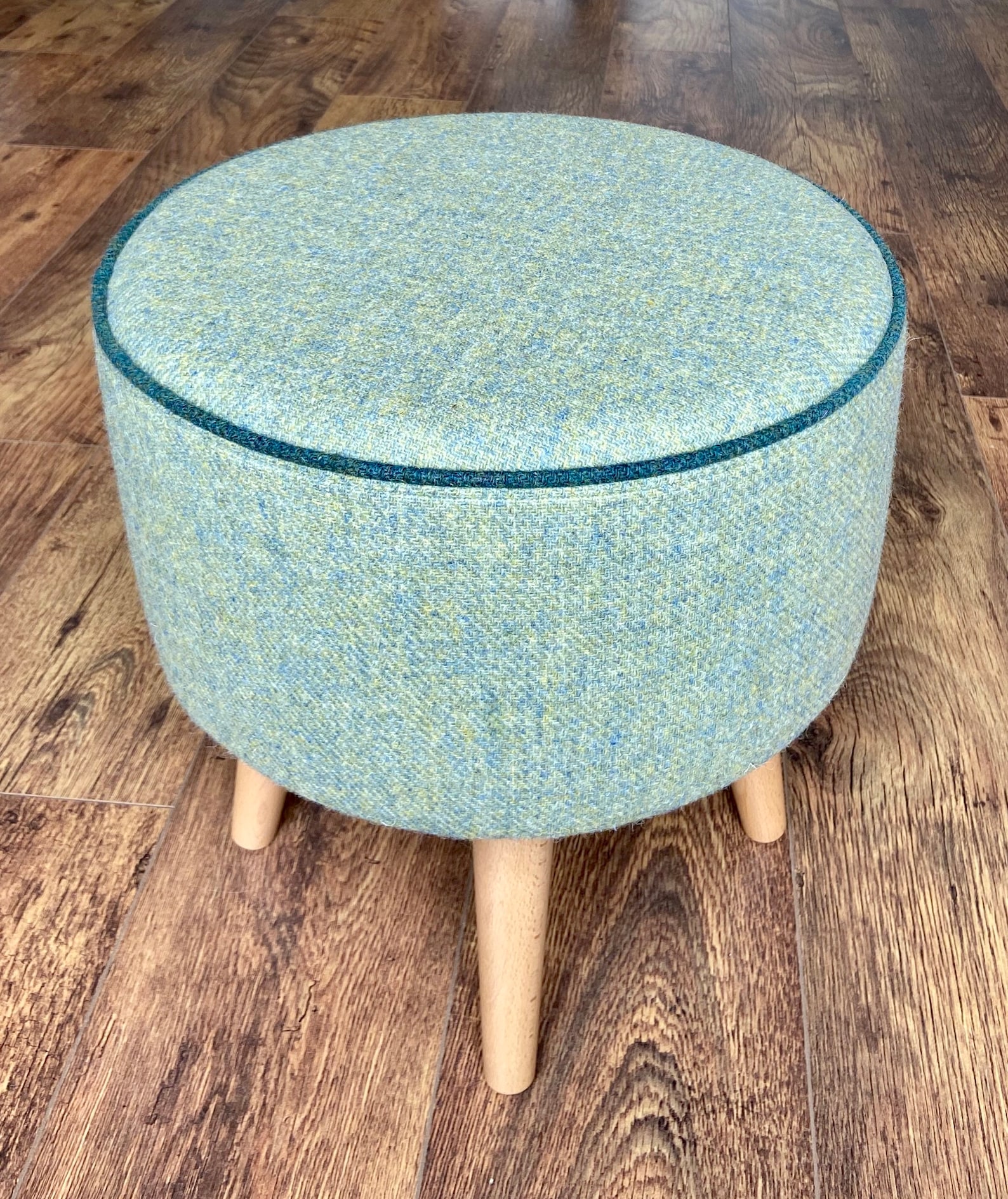 Light Green Harris Tweed Footstool With Dark Green Piping and - Etsy